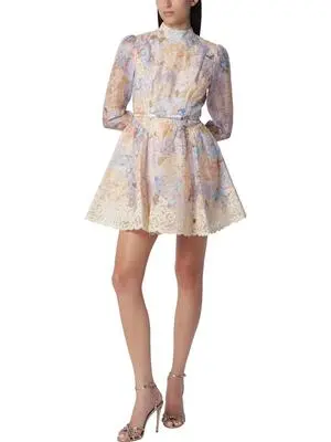 Zimmermann Valiant Hydrangea Linen And Silk Mini Dress - Blue