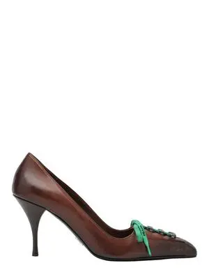 Prada Antiqued-effect Leather Pumps - Brown