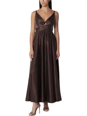 Zimmermann Long Draped Silk Dress In Bitter Chocolate - Brown