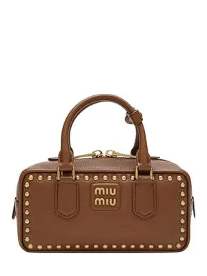 Miu Miu Arcadie Bag In Brandy Nappa Leather With Studs - Brown