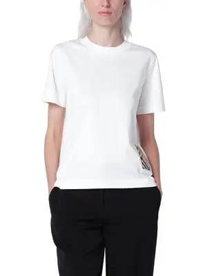 Burberry Cotton T-shirt With Cashmere Check Appliqu - White