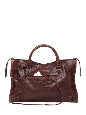 Balenciaga Medium Le City Handbag In Merlot Leather - Red