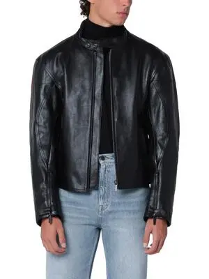 Gucci Leather Biker Jacket With Web Detail - Black