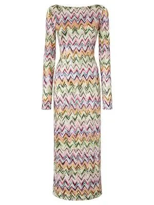 Missoni Long-sleeved Dress In Stretch Viscose With Lace And Zigzag Motif - Multicoloured