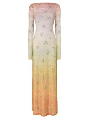 Missoni Long Cover-up Dress In Lamé Viscose With Dégradé Spiderweb Motif And Embroidery - Multicoloured