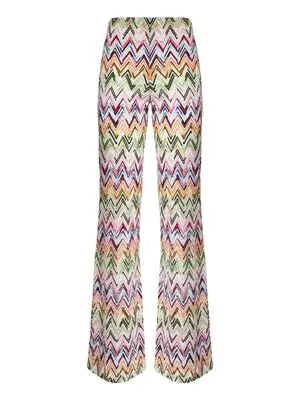 Missoni Flared Pants In Stretch Viscose With Lace Pattern And Zigzag Motif - Multicoloured
