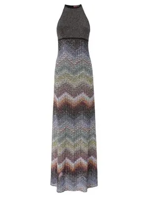 Missoni Long Halter-neck Dress In A Greek-style Zigzag Knit With Sequins - Multicoloured