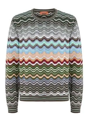 Missoni Crew-neck Cotton And Viscose Chevron Pullover With Greek Motif - Multicoloured