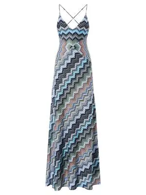 Missoni Long Dress With Crossed Straps In Chevron Viscose - Multicoloured