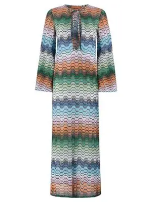 Missoni Long Dress With Greek Motif And Deep V-neckline - Multicoloured