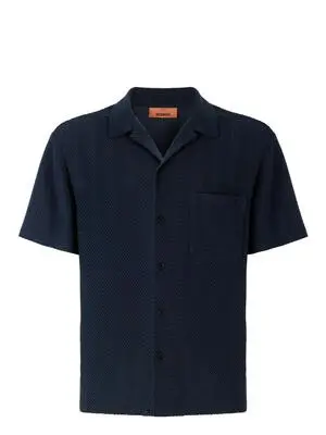 Missoni Tone-on-tone Chevron Cotton And Viscose Bowling Shirt - Blue
