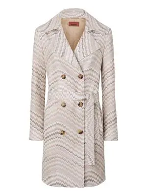 Missoni Double-breasted Trench Coat With Wavy Zigzag Pattern - White,beige