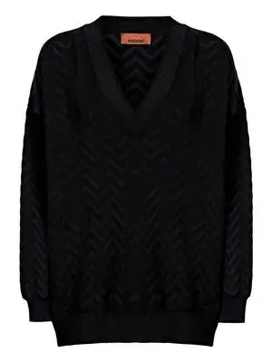 Missoni Chevron Cotton And Viscose V-neck Sweater - Black
