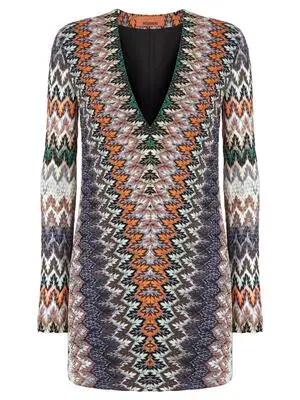Missoni Viscose And Cotton Lamé Mini Dress With Deep V-neck - Multicoloured