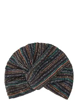 Missoni Ribbed Lamé Viscose Turban With Sequins - Brown