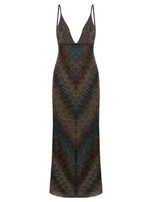 Missoni Viscose Lamé Gown With Deep Neckline - Dark Blue