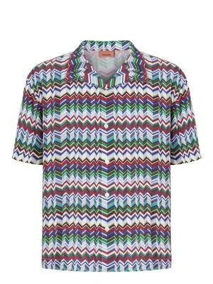 Missoni Bowling Shirt In Viscose With Irregular Zigzag Print - Multicoloured