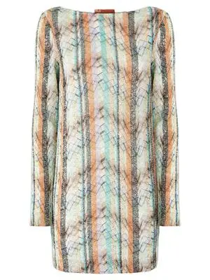 Missoni Multi-technique Mixed Viscose Lamé Mini Dress With Boat Neck - Multicoloured