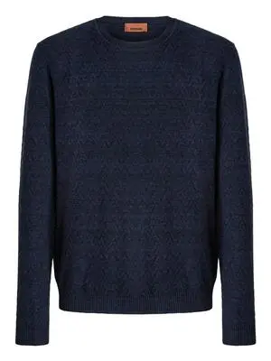 Missoni Crew-neck Wool And Cotton Pullover With Tone-on-tone Zigzag Pattern - Blue