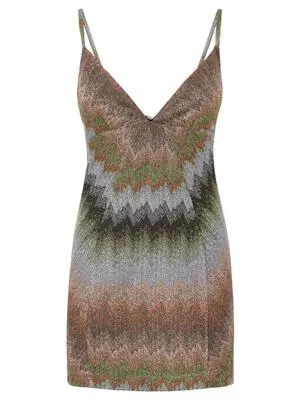 Missoni Sleeveless Viscose Lamé Mini Dress With Deep Neckline Multicoloured
