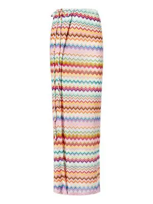 Missoni Long Pareo Skirt In Lamé Viscose With Pixel-effect Zigzag Pattern - Multicoloured
