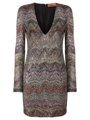 Missoni Mini Dress With V-neck And Zigzag Pattern - Multicoloured