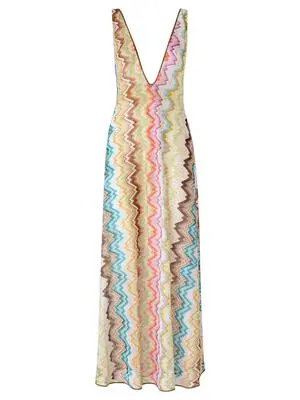 Missoni Long Cover-up With Deep V-neckline In Zig Zag Raschel Knit - Multicoloured
