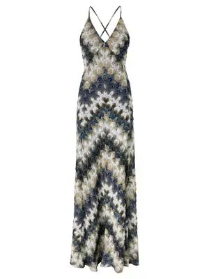 Missoni Long Dress With V-neck In Lamé Viscose With Lace Motif - Multicoloured