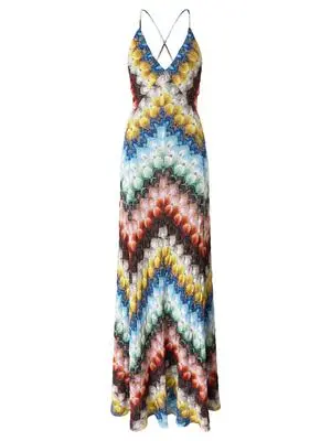 Missoni Long Dress With V-neck In Lamé Viscose With Lace Motif - Multicoloured