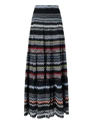 Missoni Long Skirt In Viscose And Cotton Zig Zag With Ruffles - Multicoloured