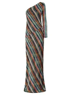 Missoni Long One-shoulder Dress In An Irregular Zigzag Knit With Sequins - Multicoloured