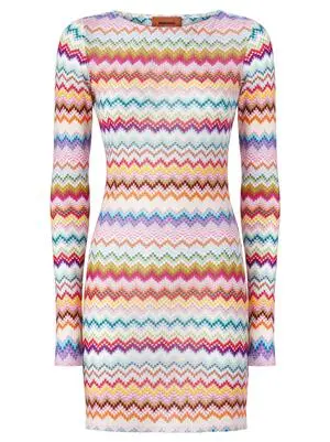 Missoni Viscose Lamé Mini Dress With Pixelated Zigzag Motif - Multicoloured
