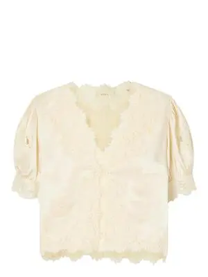 DÔEN Idella Lace-trimmed Silk-satin Shirt - Neutrals