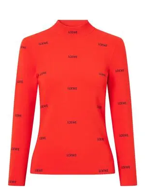 Loewe Logo-embroidered Ribbed-knit Turtleneck Sweater - Red