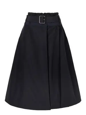Loewe Belted Gathered Cotton-blend Shell Midi Skirt - Black