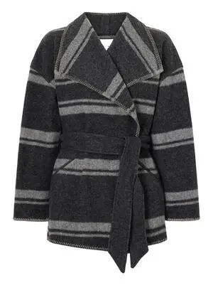 MARANT ETOILE Brea Belted Striped Knitted Coat - Gray