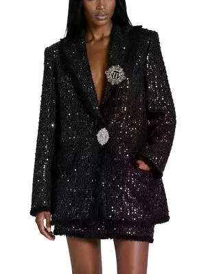Philipp Plein Tweed Boyfriend's Fit Blazer Paillettes - Black