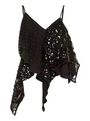 Attico Thelma Sequin-embellished Asymmetric Top - Black