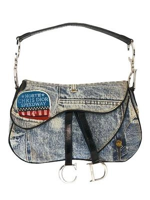 FWRD RENEW Dior Denim Speedway Double Saddle Bag - Blue
