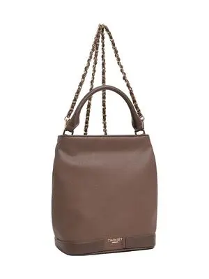 TWINSET Grained Leather Bucket Bag With Chain Strap - Brown
