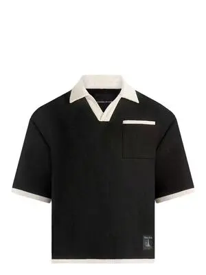 Manière De Voir Brice In Boxy Crochet-detail Polo Shirt - Black