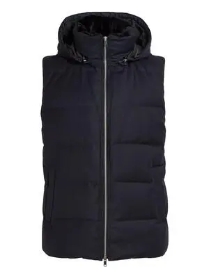 YVES SALOMON Virgin Wool-silk Down Hooded Gilet - Navy
