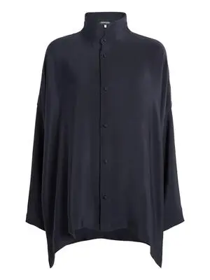 Eskandar Silk Stand-collar Shirt - Black