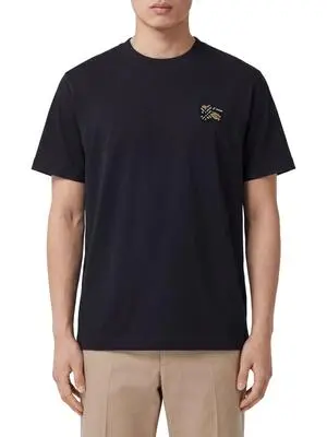 Burberry Cotton T-shirt With Contrasting Equestrian Knight Logo - Black