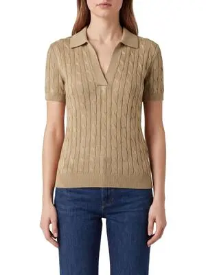 Ralph Lauren Lauren Ralph Lauren Slim Fit V-Neck Cable Knit Polo Nude