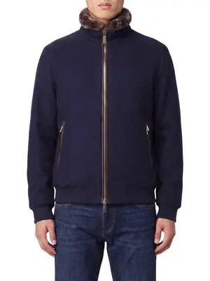 MOORER Bellati Wool And Cashmere Bomber Jacket With Fur Collar - Navy