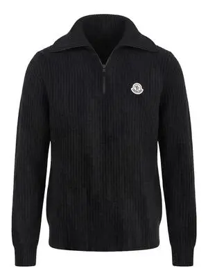 Moncler Half-zip Ribbed-knit Sweater - Black