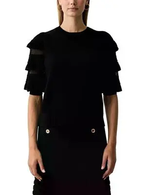 TWINSET Mesh Stitch Jumper With Ruffles - Black