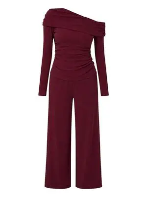 GIRL IN MIND Asymmetric Long Sleeve Top With Ruched Detail - Red