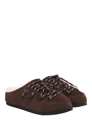 Prada Shearling-lined Suede Mules - Brown